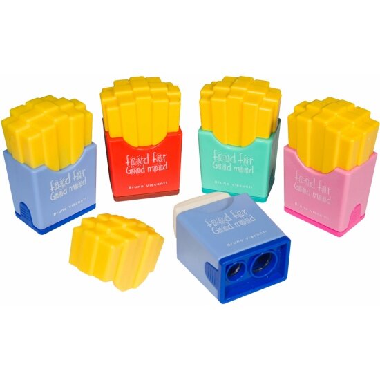 Точилка с ластиком Bruno Visconti "JuniorGraphix Fast Food", контейнер, 2 отверстия, ассорти, 35-0060