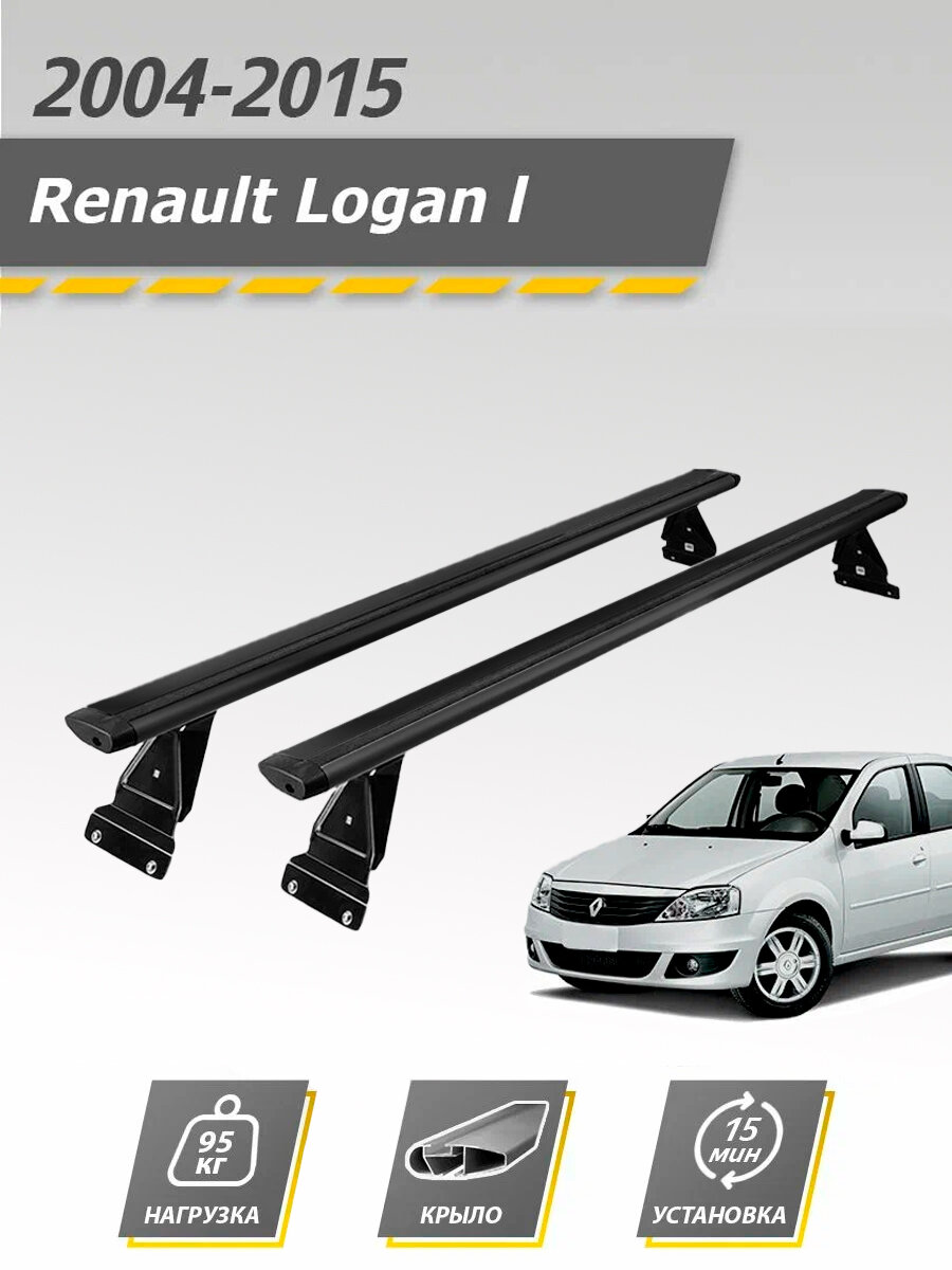 Багажник на крышу Рено Логан 1 2004-2015 / Renault Logan I Комплект креплений для штатных мест автомобиля с крыловидными поперечинами / Автобагажник с дугами
