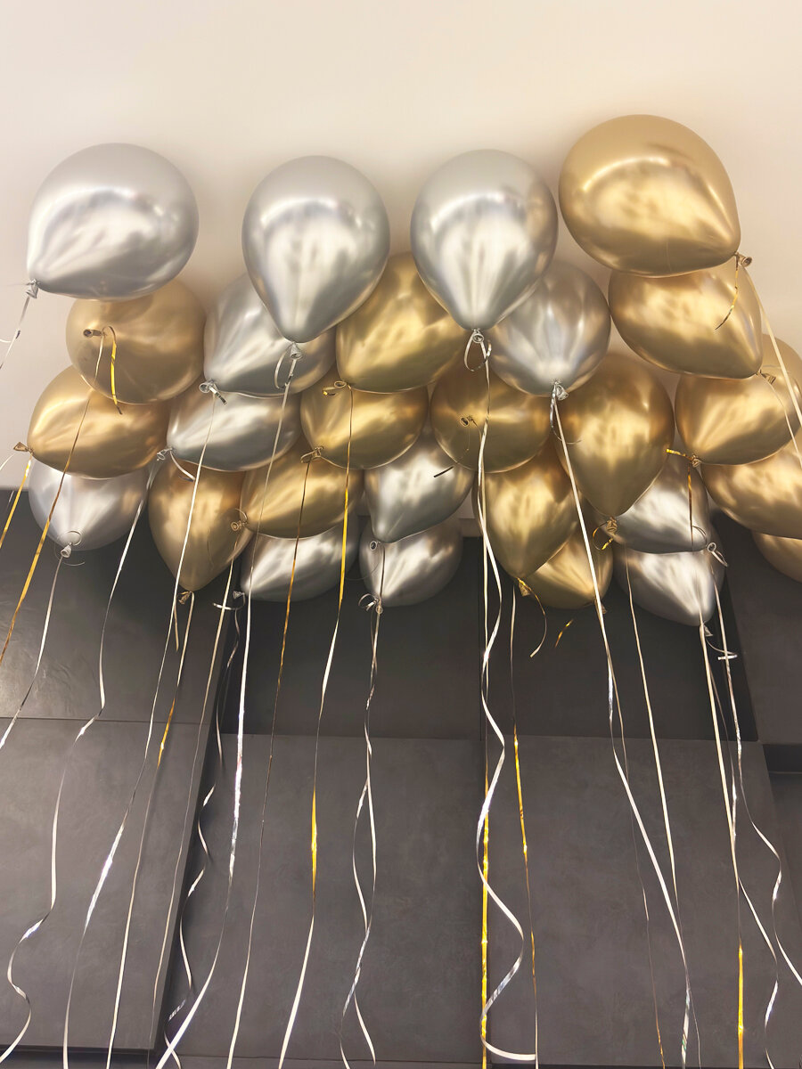 Воздушные шары под потолок, шарики под потолком 25 шт Pinterest серебристо-золотой