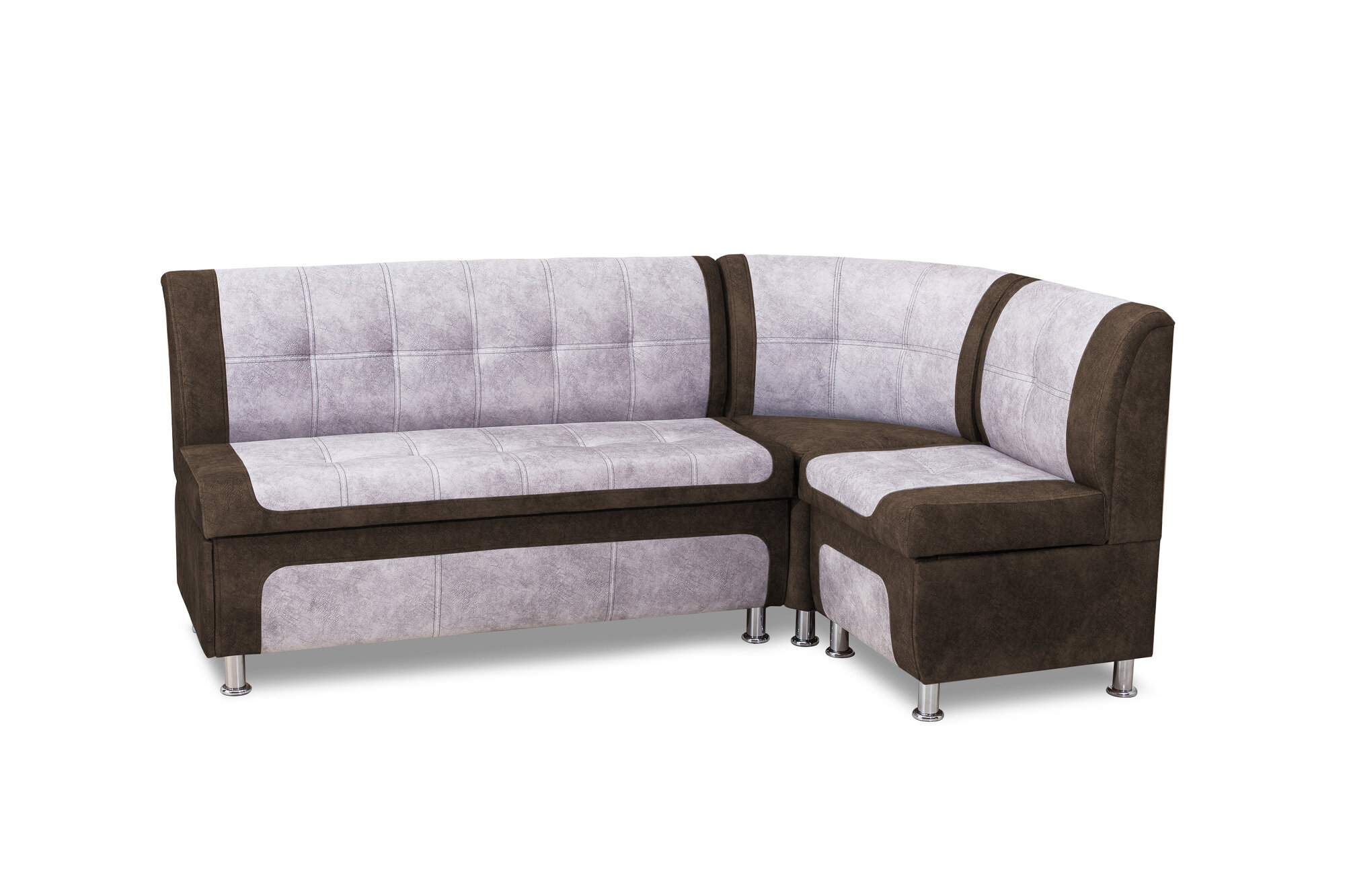 Кухонный уголок, кухонный диван, Линия Стиля "Трапеза-2", угловой, с ящиками, велюр, коричневый, серый