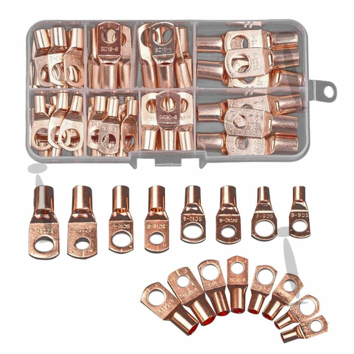 60 шт. кольцевой соединительный наконечник провода SC6-25 медные соединители голый кабель электрический обжимной клеммный комплектOUxf