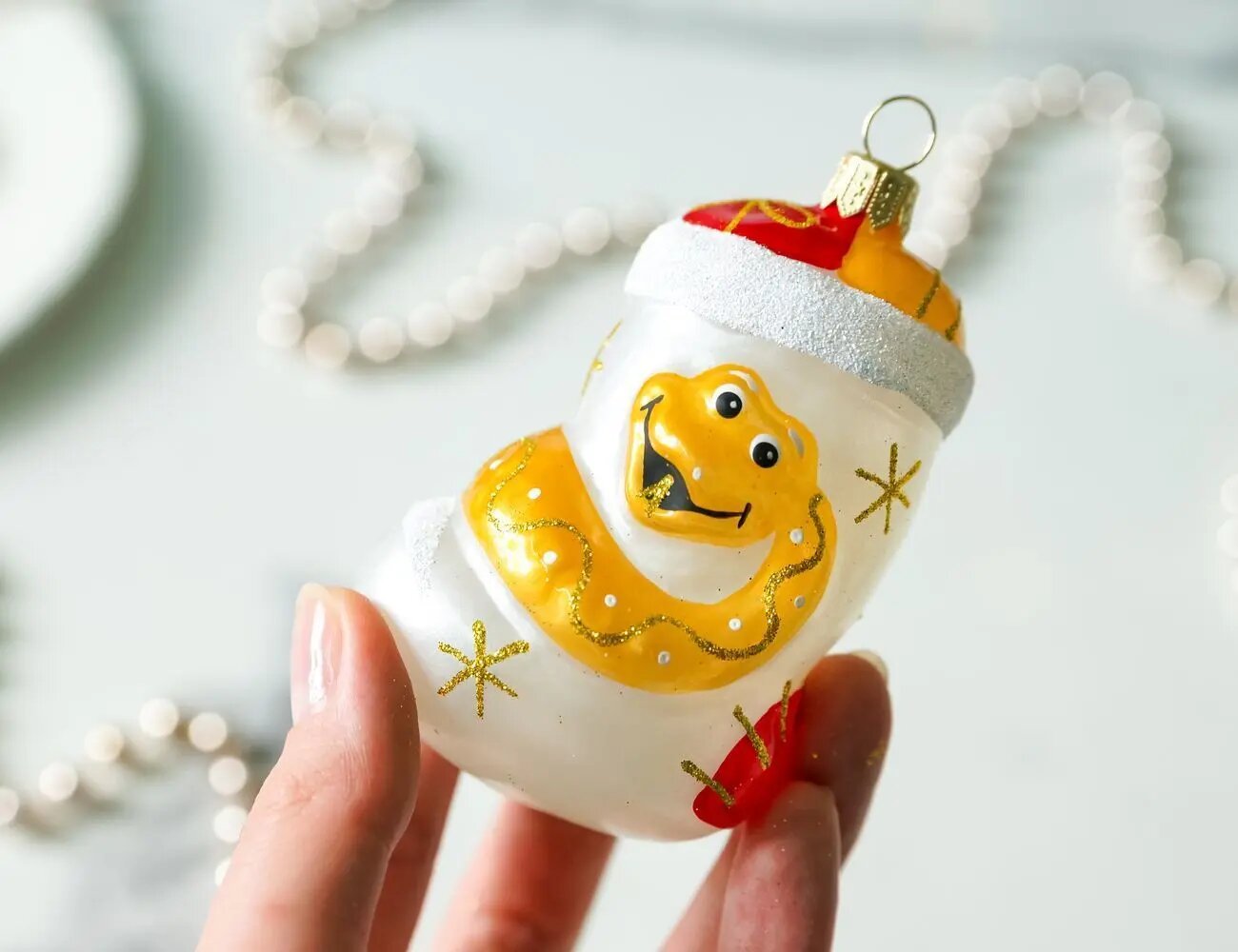 Ёлочная игрушка змейка чими - хохотушка, стекло, золотая, 85 мм, Елочка