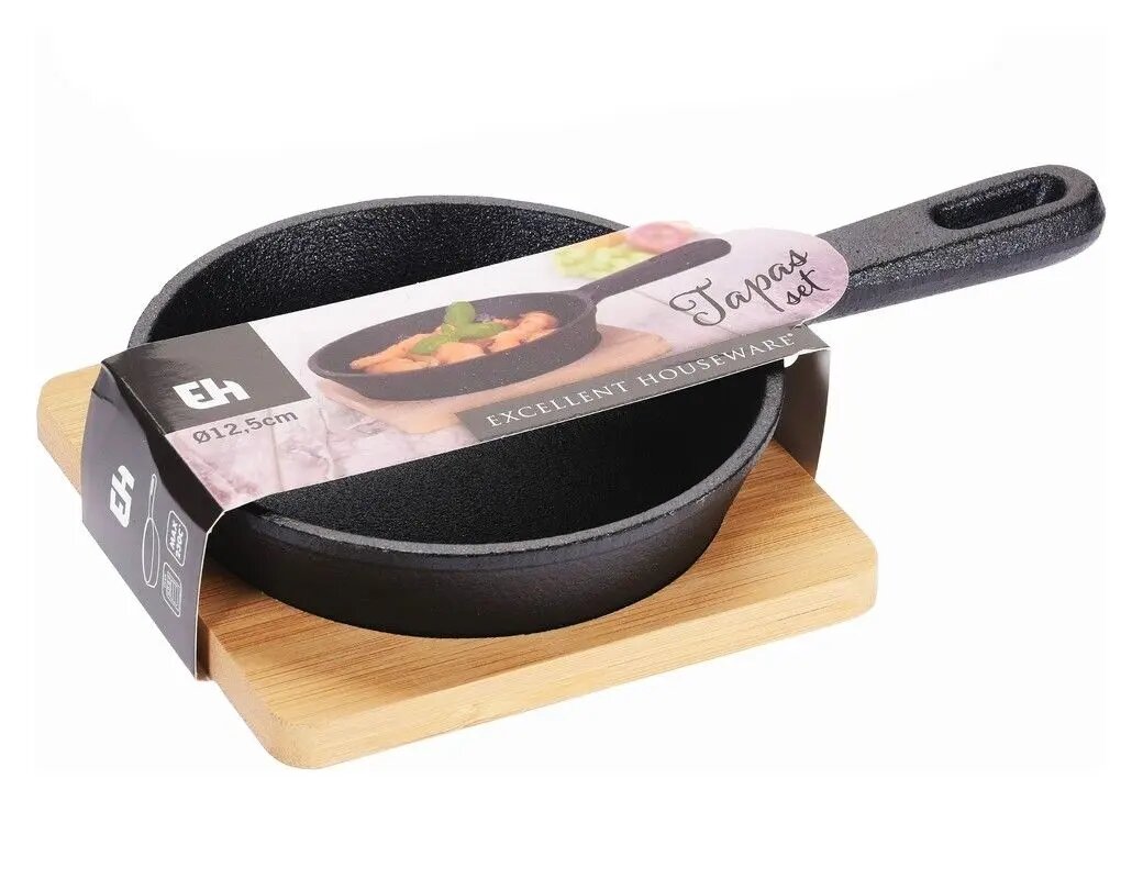Набор для горячих блюд и закусок "Тапас", чугунная сковорода на деревянной подставке, Koopman International