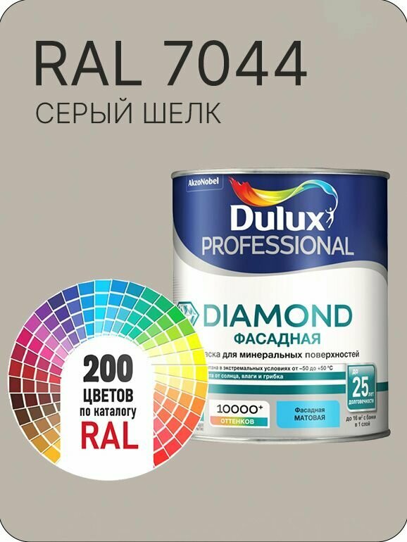 Краска для минеральных и деревянных фасадов Dulux Diamond цвет серый шелк Ral 7044 0.8 л.