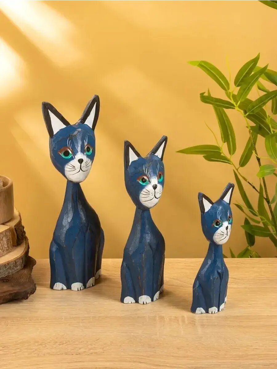 Интерьерный набор 'Кошачья семья' в синем цвете