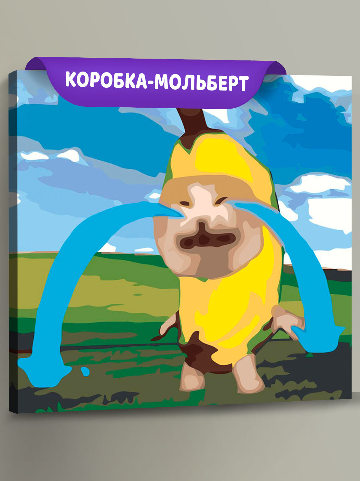 Картина по номерам на холсте с подрамником "Мемы, коты из мемов: Кот банан плачет" Раскраска 40x40 см, Животные Фрукты