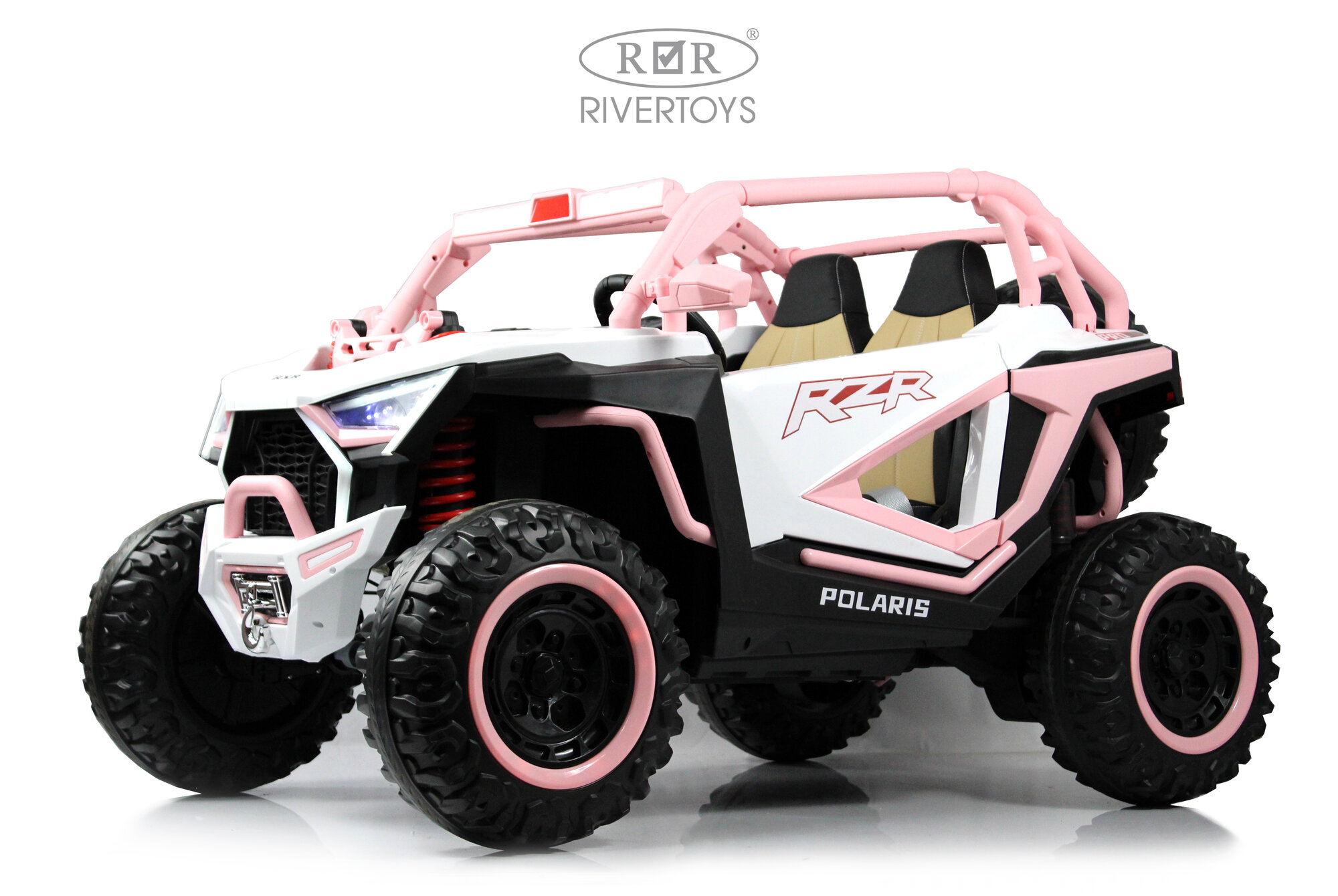 Детский электромобиль RiverToys E001EE с дистанционным управлением, полноприводный, двухместный розовый