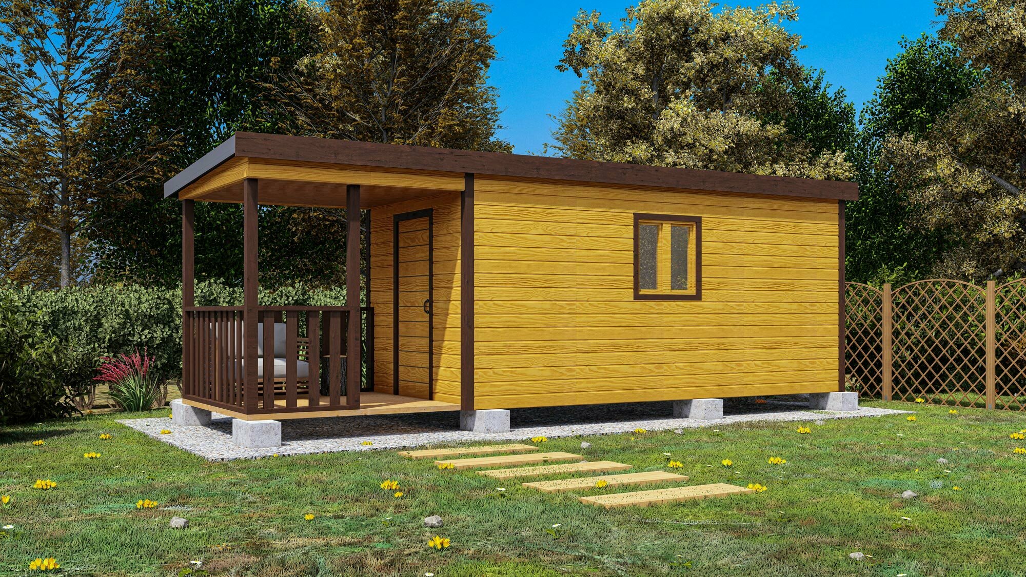 Бытовка дачная садовая Тюльпан-5, 6.8х2,2м, доставка в готовом виде, внутренняя отделка ДВП