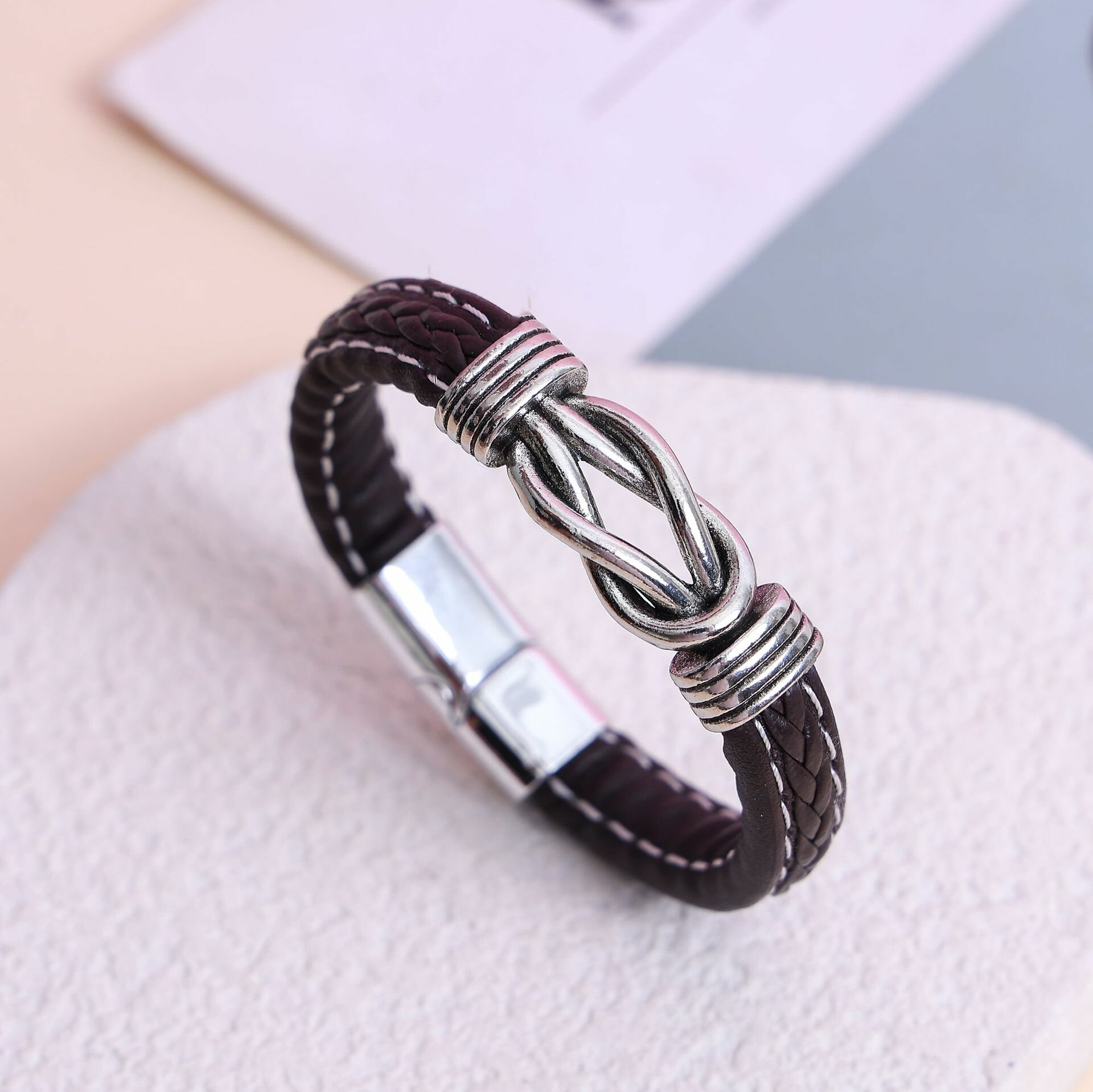 Геометрический мужской браслет из нержавеющей стали, кожа, прочный, модный, регулируемый браслет для мужчин, стильные аксессуары