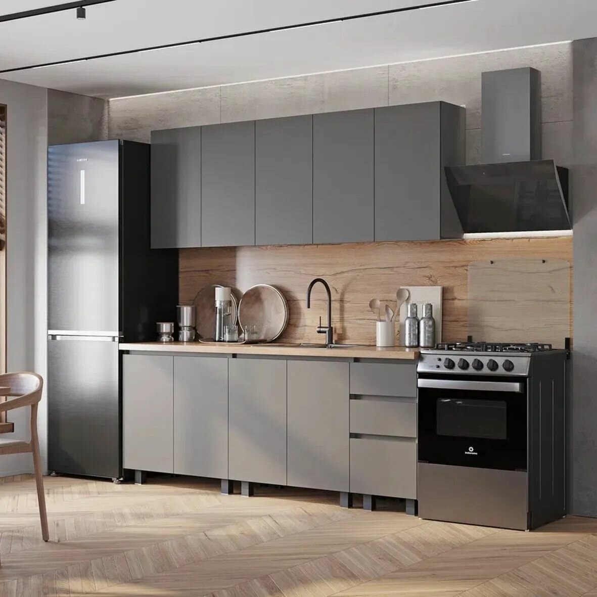 Кухня "Честер" 2,0 м графит (БТС)