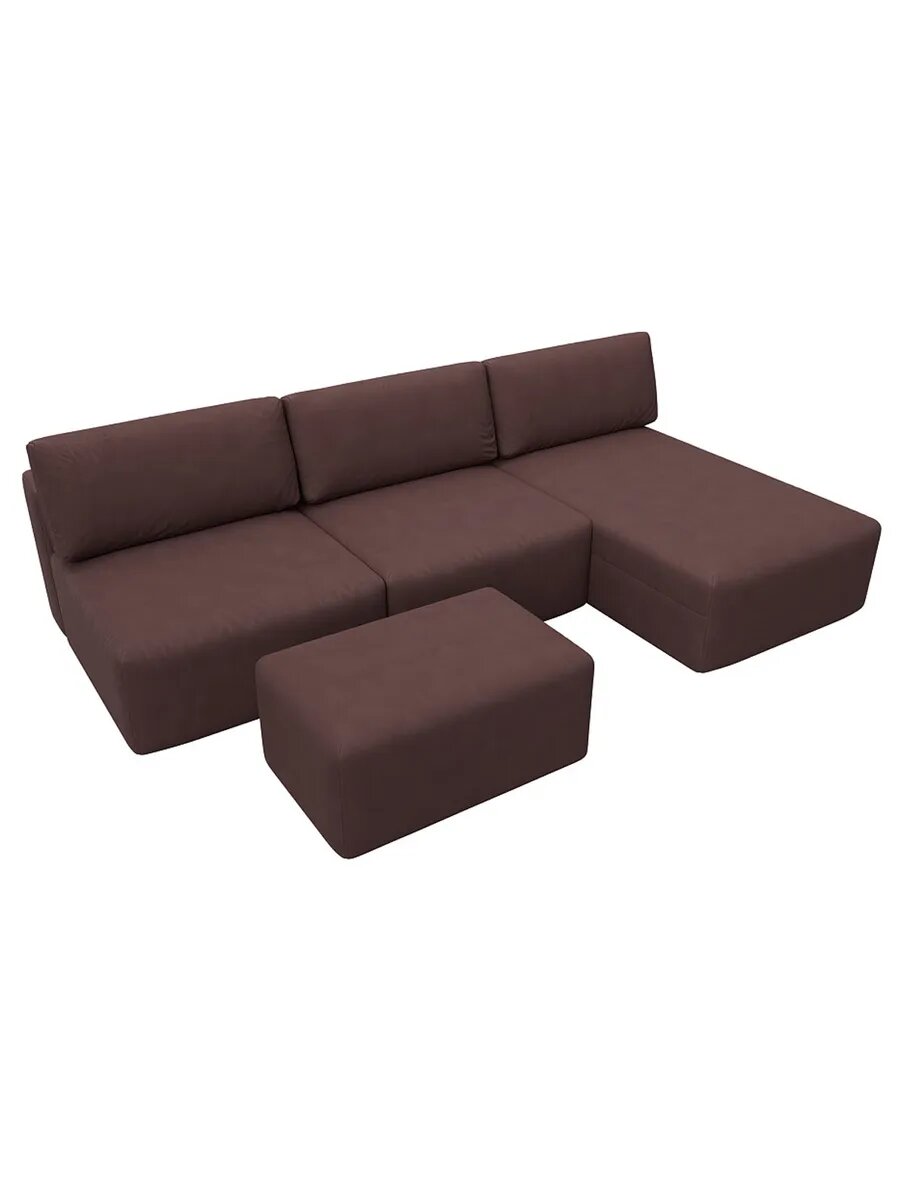 Диван угловой с пуфом из модульного набора Лего, с ящиком для белья, замша