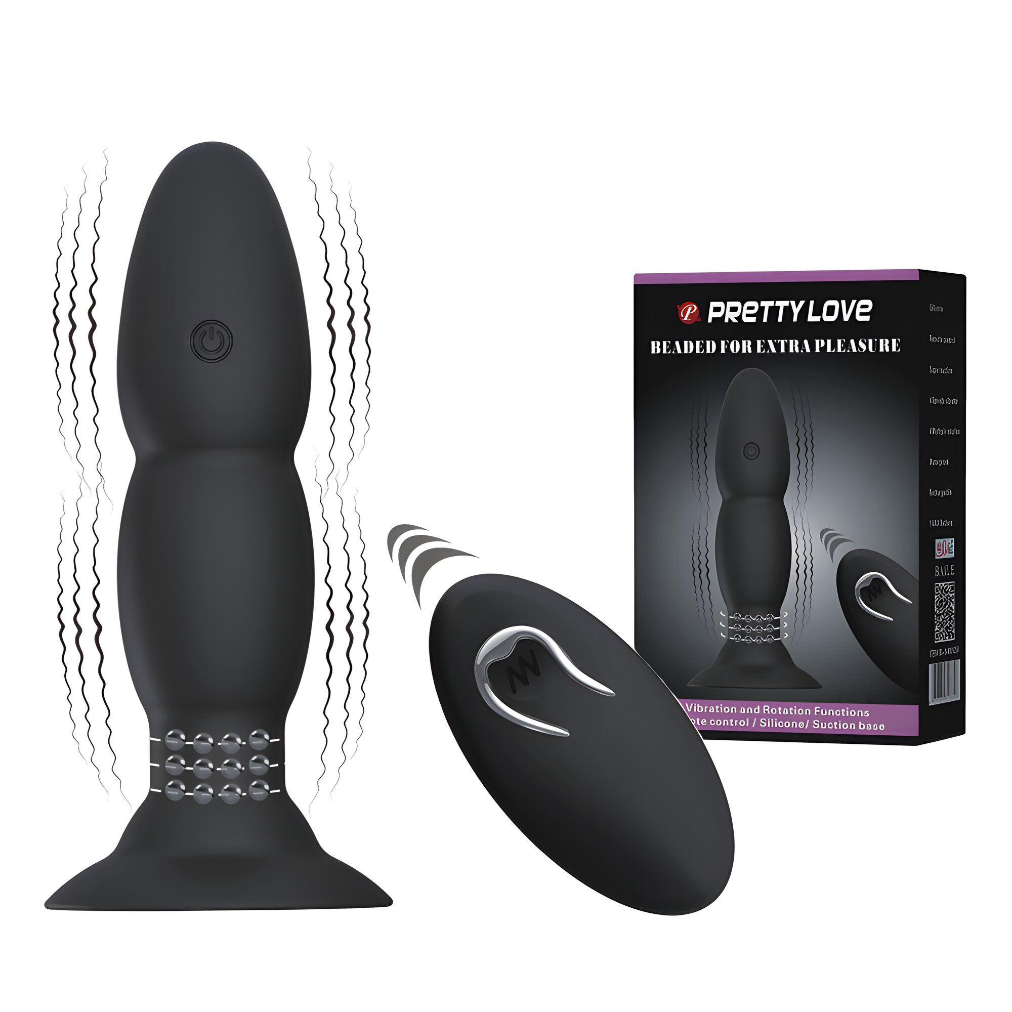 Анальная пробка Pretty Love, силикон, 4 режима ротации, с вибрацией, черная