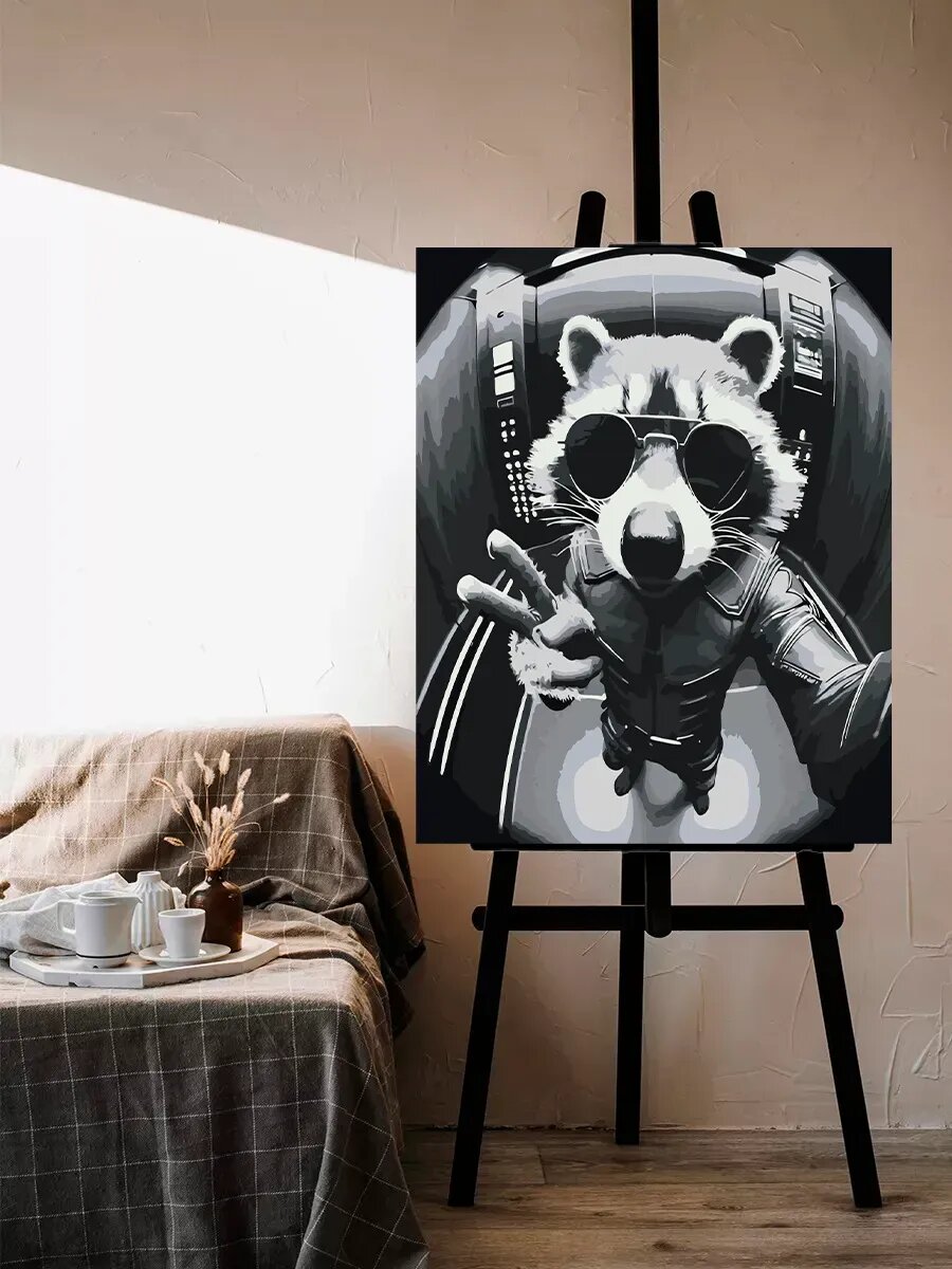 Картина по номерам Енот Ракета Животное Тусовные