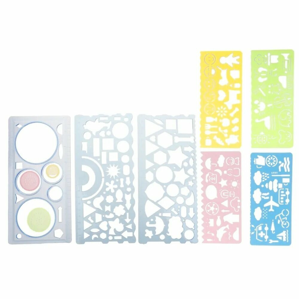 Геометрические трафареты-линейки, - Синий набор из 7 частей