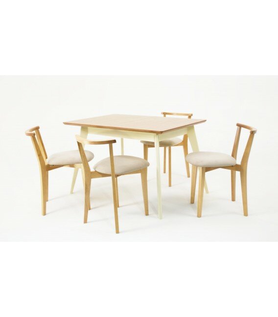Стол Сканди 120 слоновая кость/натур со стульями Франк натур велюр бежевый