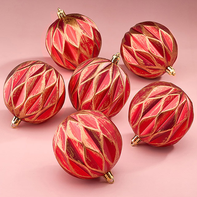 Елочные шары Fattura - Antique Red 8 см, 6 шт, пластик, Winter Deco, 1000521