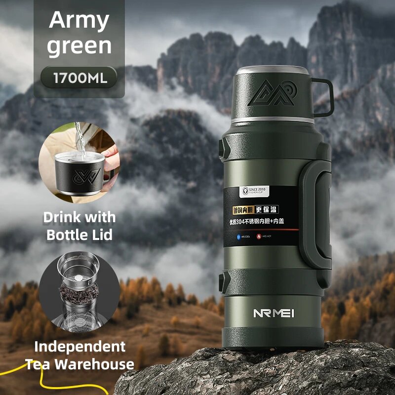 Термос nRMEi 1700/2000/2500 мл черный/армейский зеленый Green-1700ML