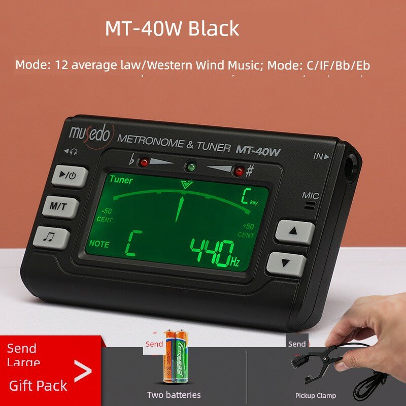 Электронный тюнер MT40W для саксофона с пикап-клипом и батареей, черный цвет, равномерная темпераментная система