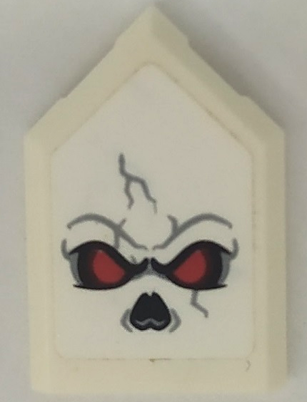 Tile, Modified 2 x 3 Pentagonal with Skull, Red Eyes, Black Nose and Light Bluish Gray Cracks Pattern (Sticker) - Set 76096, 22385pb300 White U