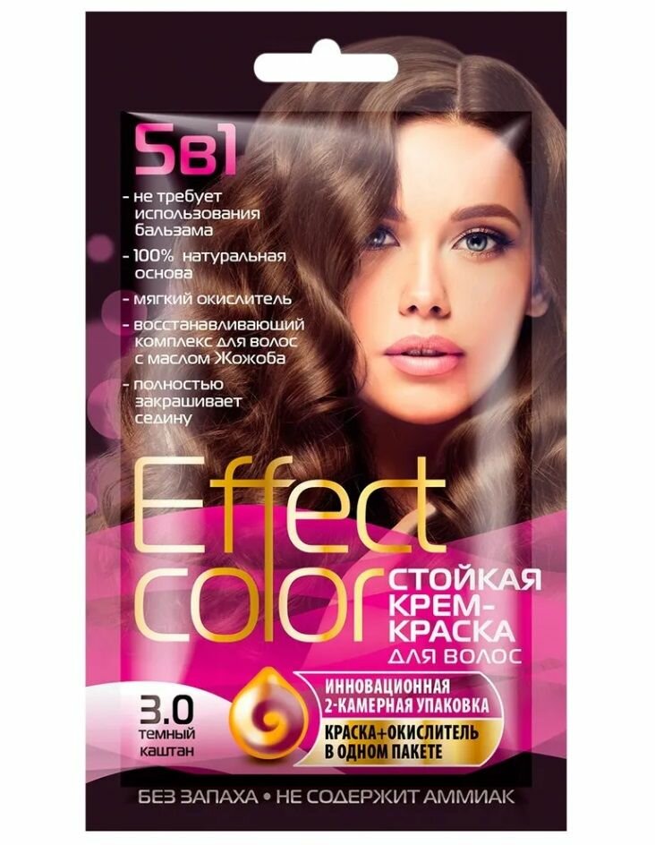 Cтойкая крем-краска без аммиака Effect Сolor Fito Косметик 3.0 Тёмный каштан 50 мл