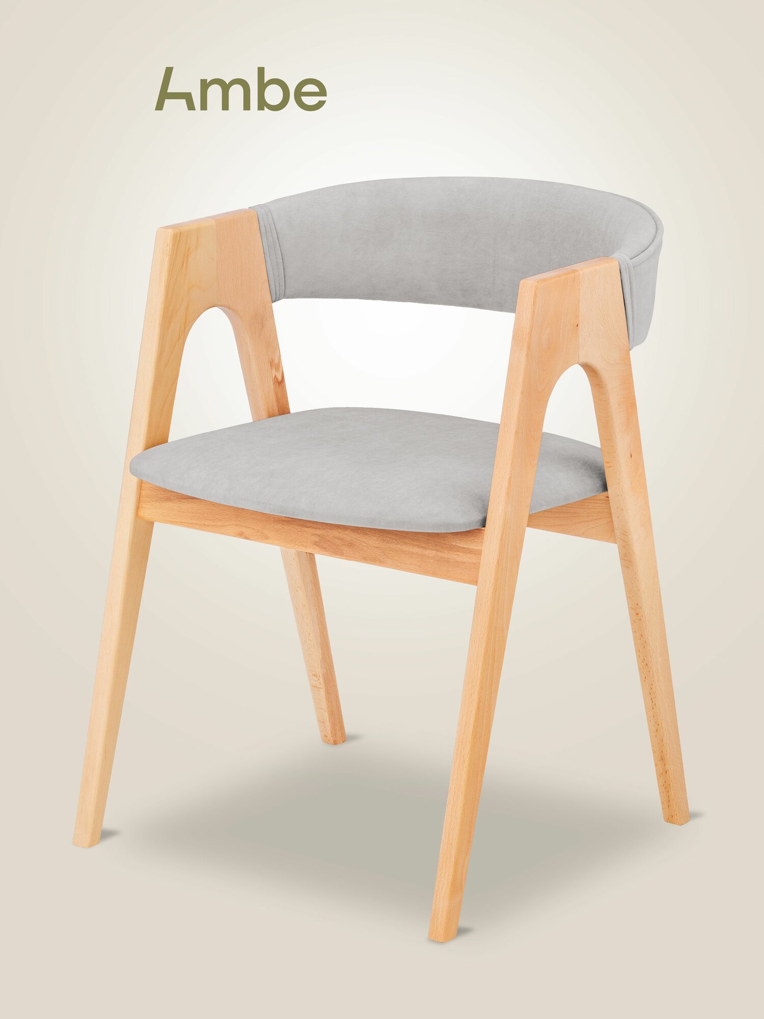 Стул кресло Ambe Кайто деревянное из массива бука, натуральный, Светло-Серый велюр