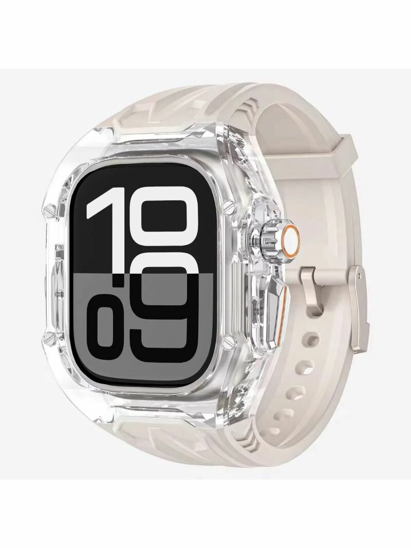Прозрачный модификационный набор для Apple Watch: ремешок + защитный корпус для Series 9/8/7 , все размеры 45 мм