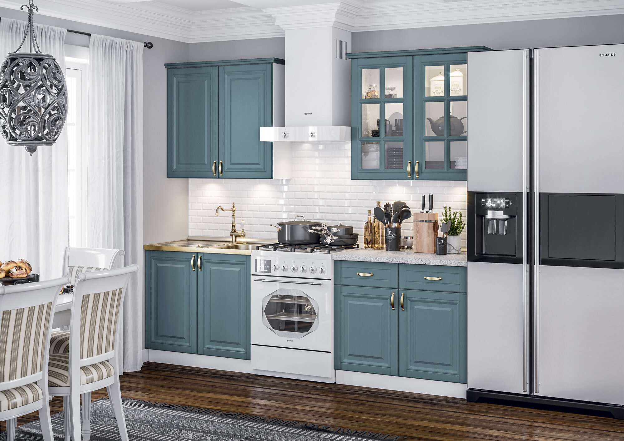 Кухонный гарнитур 1,6м/900 Престиж джинс, белый со столешницей, МИФ