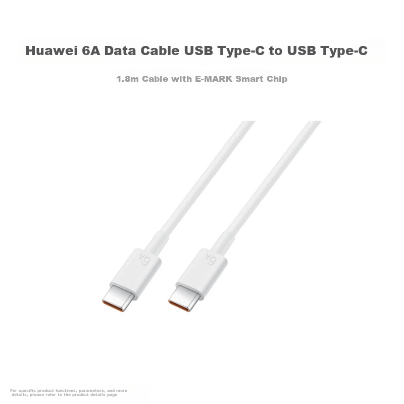 HUAWEI 6A Data Cable Charging Cord, USBType-C to USBType-C, 1.8m Length, High-Quality Original Cable Core, White CC800