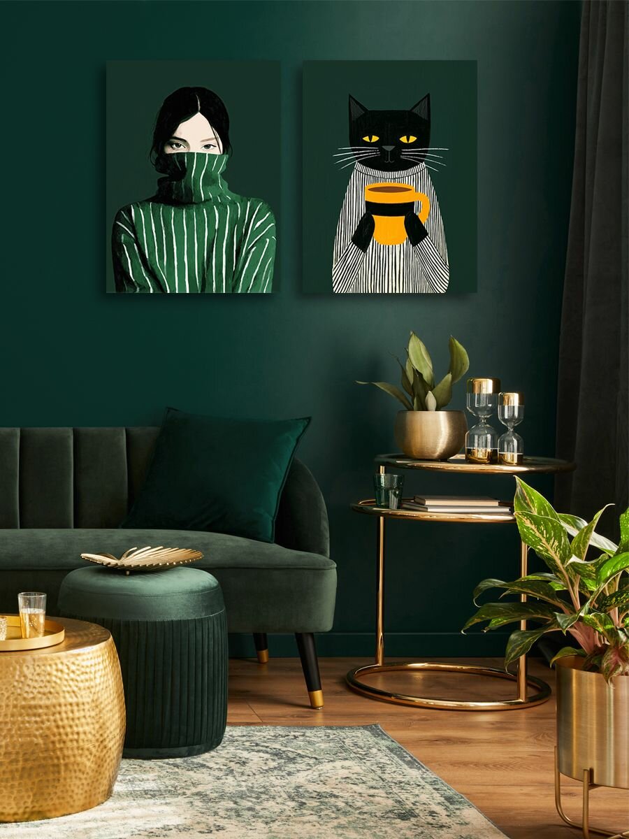 Комплект картин на холсте LOFTime 2 шт 30Х40 Девушка и котик К-1867-3040