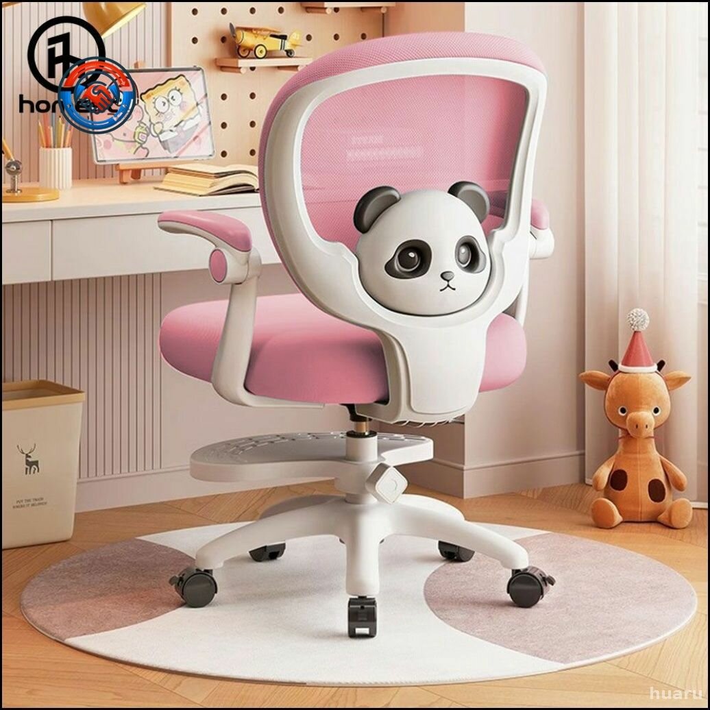Детское компьютерное кресло с ортопедической спинкой, съемной подставкой для ног и регулируемыми подлокотниками, гравитационное колесо, принт панды