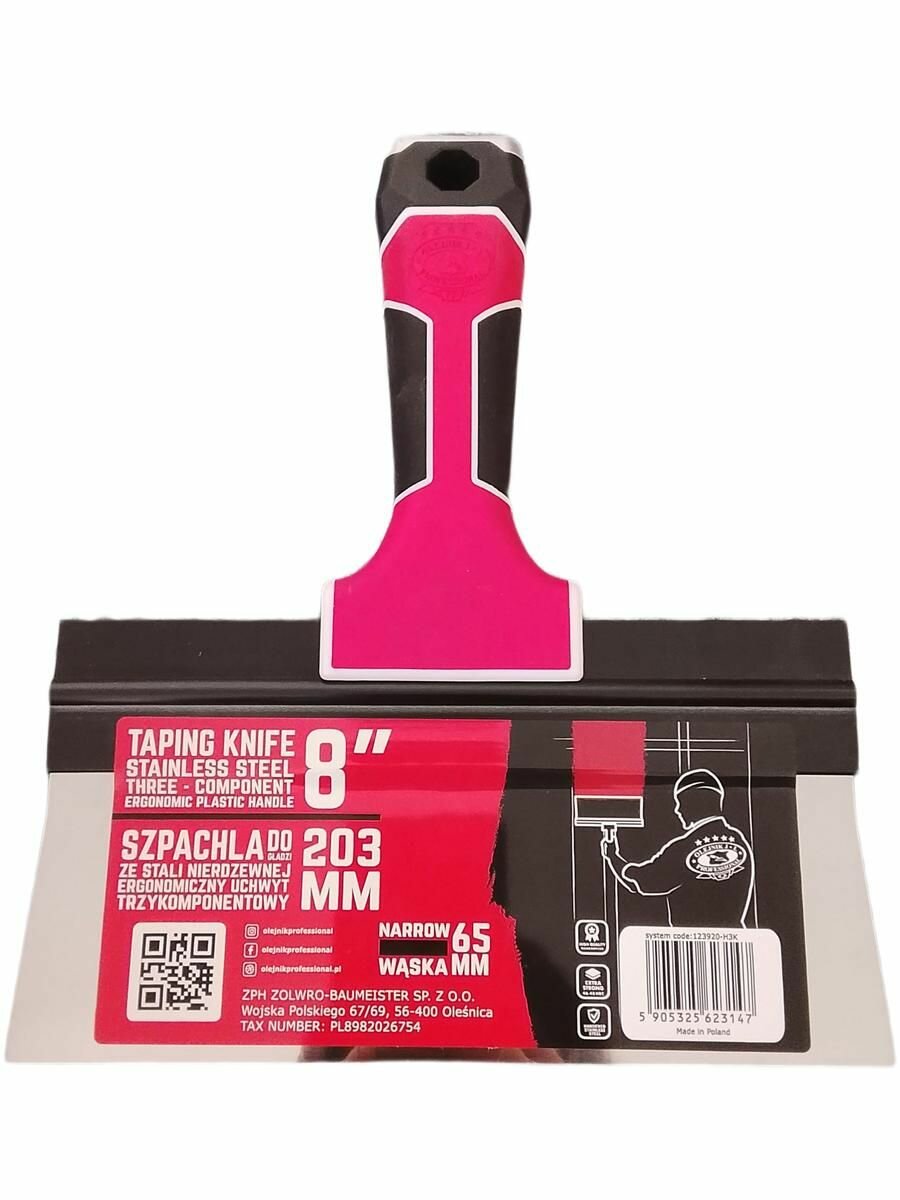 Шпатель "TAPING KNIFE" 8" нерж. ширина лезвия 65мм, руч 3-х комп. Olejnik