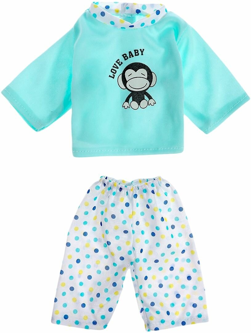 Костюм для куклы "Обезьянка", 2 предмета: кофточка на липучках и штаны, набор одежды для куколки и пупса 40-45 см, кукольный наряд, готовый гардероб, цвет бело-голубой