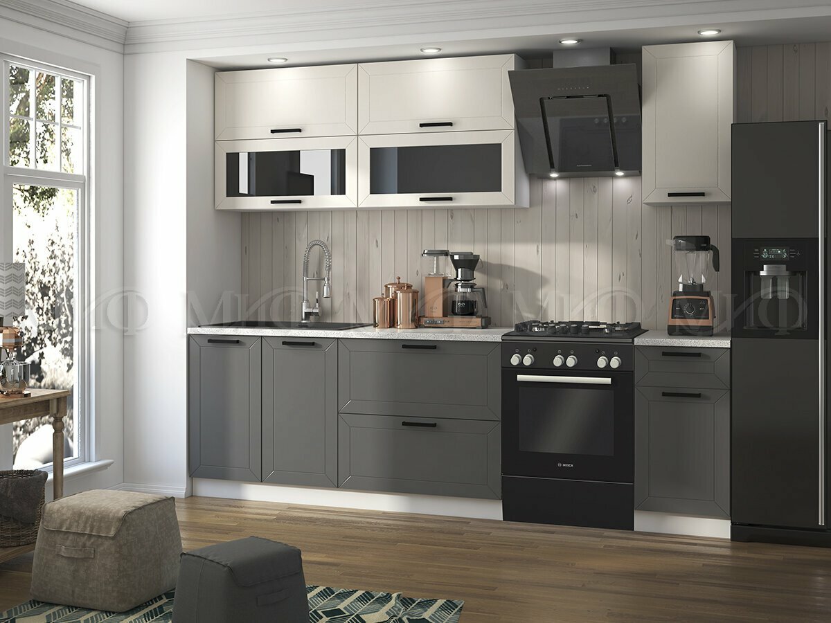 Кухонный гарнитур 2м (к.2) Монако белый софт/графит софт, белый, МИФ