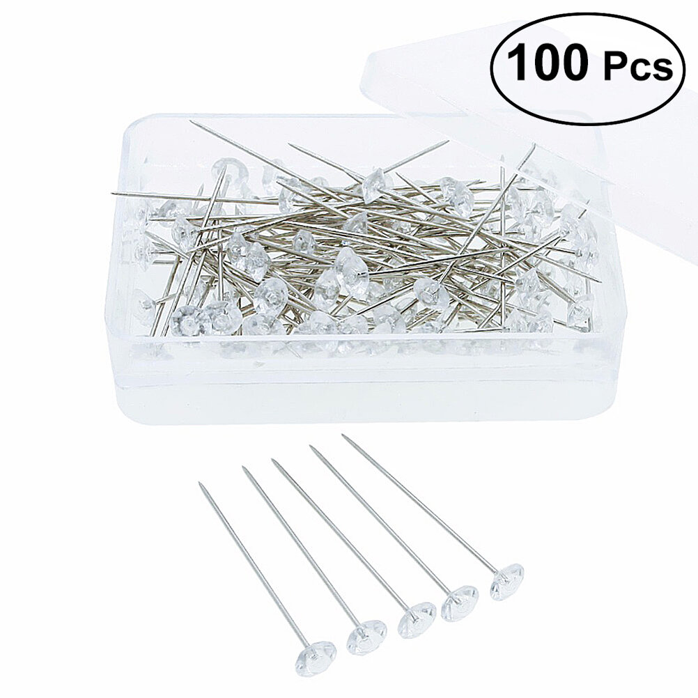 Булавки для свадебного букета с хрустальной головкой, 100 шт, стразы, прозрачные, для корсажа, петлицы, декора ткани, аксессуар для невесты и подружек