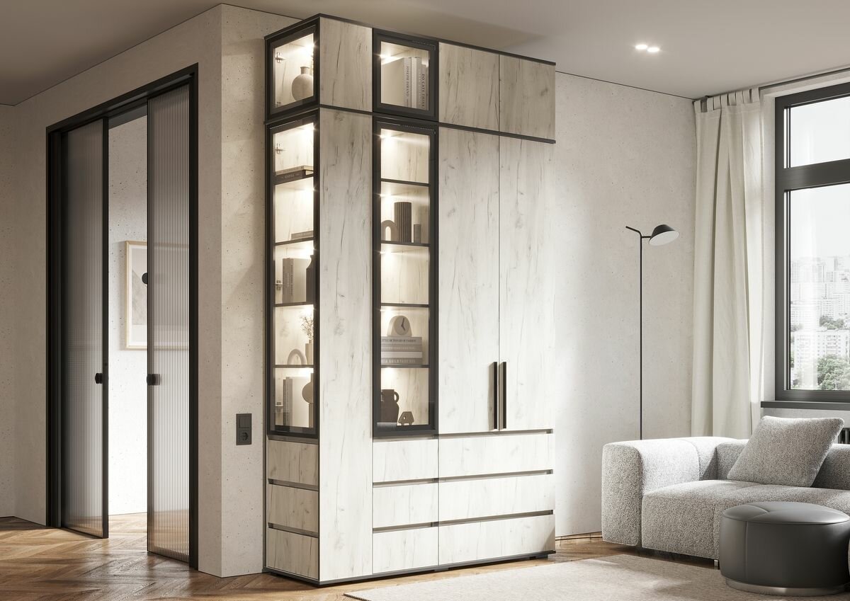 Шкаф распашной 3-х створчатый Норд (Дуб Крафт Белый, Дуб Крафт Белый)