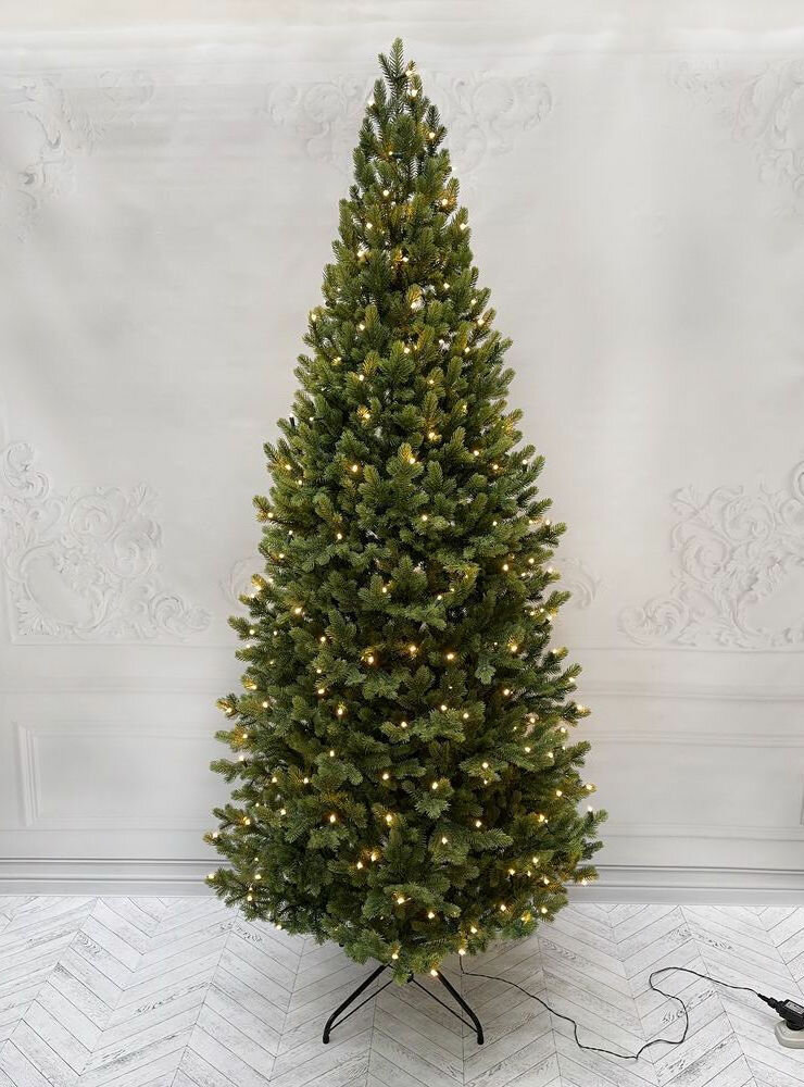 Искусственная ель с лампами городская стройная 180 тёплых белых LED-огней, литая 100%, 185 см, Black Box 74681