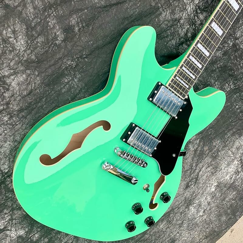 Электрогитара с полупустым корпусом, 3 варианта цвета - красный, зеленый, оранжевый (вишневый красный) струнный инструмент