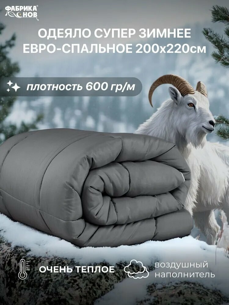 Одеяло Евро 200x220 см, Зимнее, с наполнителем Вискоза, Искусственные материалы, комплект из 1 шт