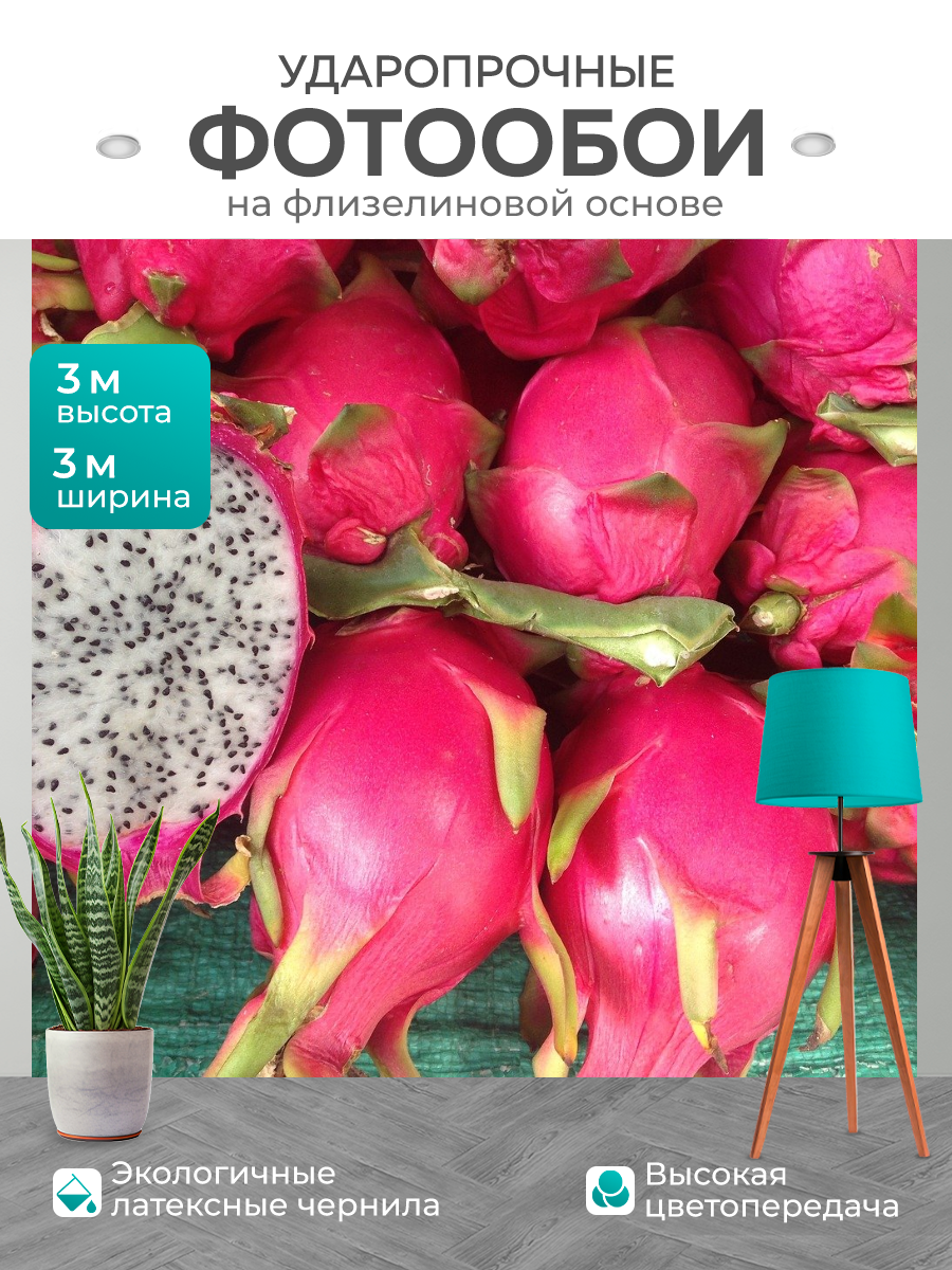 Фотообои моющиеся ударопрочные "Драконий фрукт, фрукты, дракон" 300x300 см. флизелиновые на стену