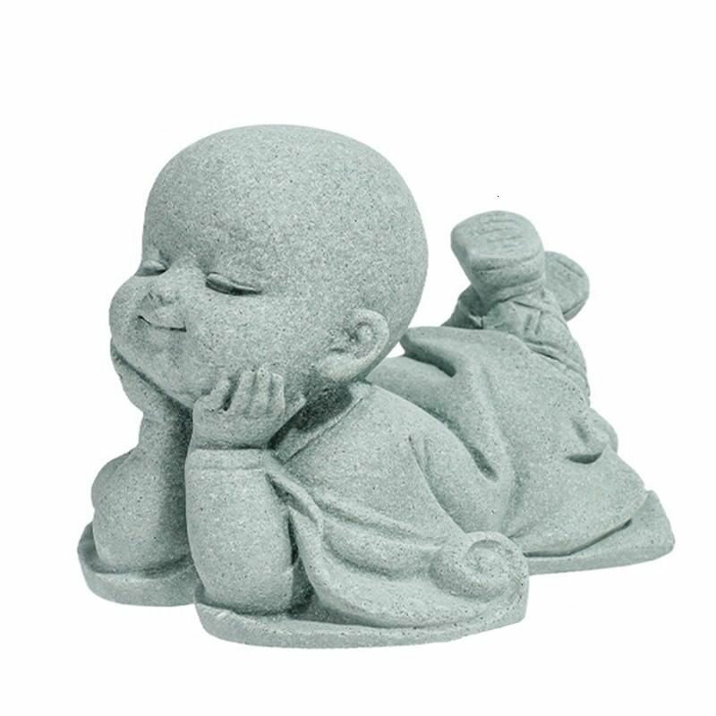 Ручная каменная статуя Будды из голубого песчаника для декора стола и книжных полок, - 3
