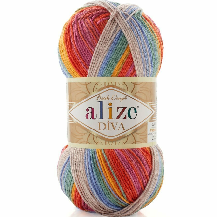 Пряжа Alize DIVA BATIK 3242 джинс/беж/оранж/фукси (5 мотков)