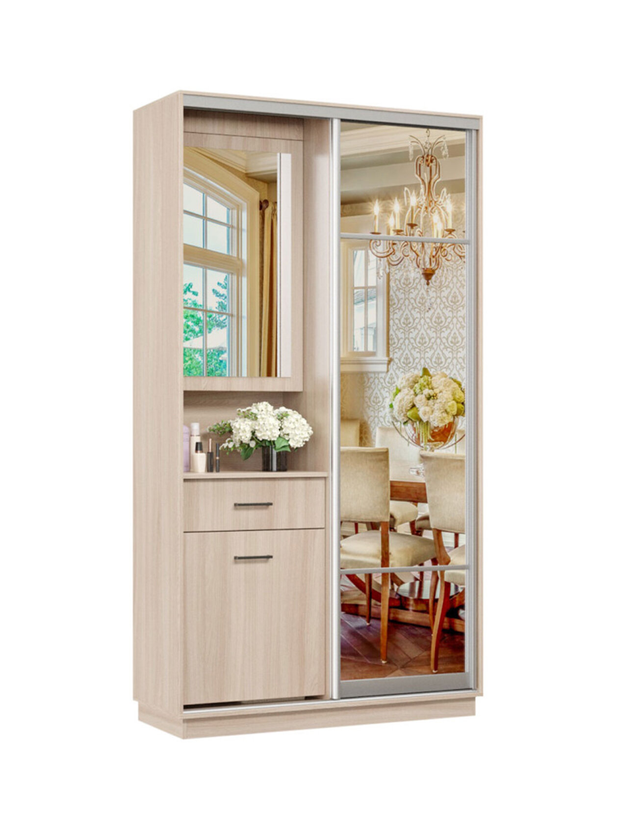 Прихожая Хочу домой Маршал Ясень Шимо светлый / Зеркало Левая 2400 мм 1200 мм 450 мм