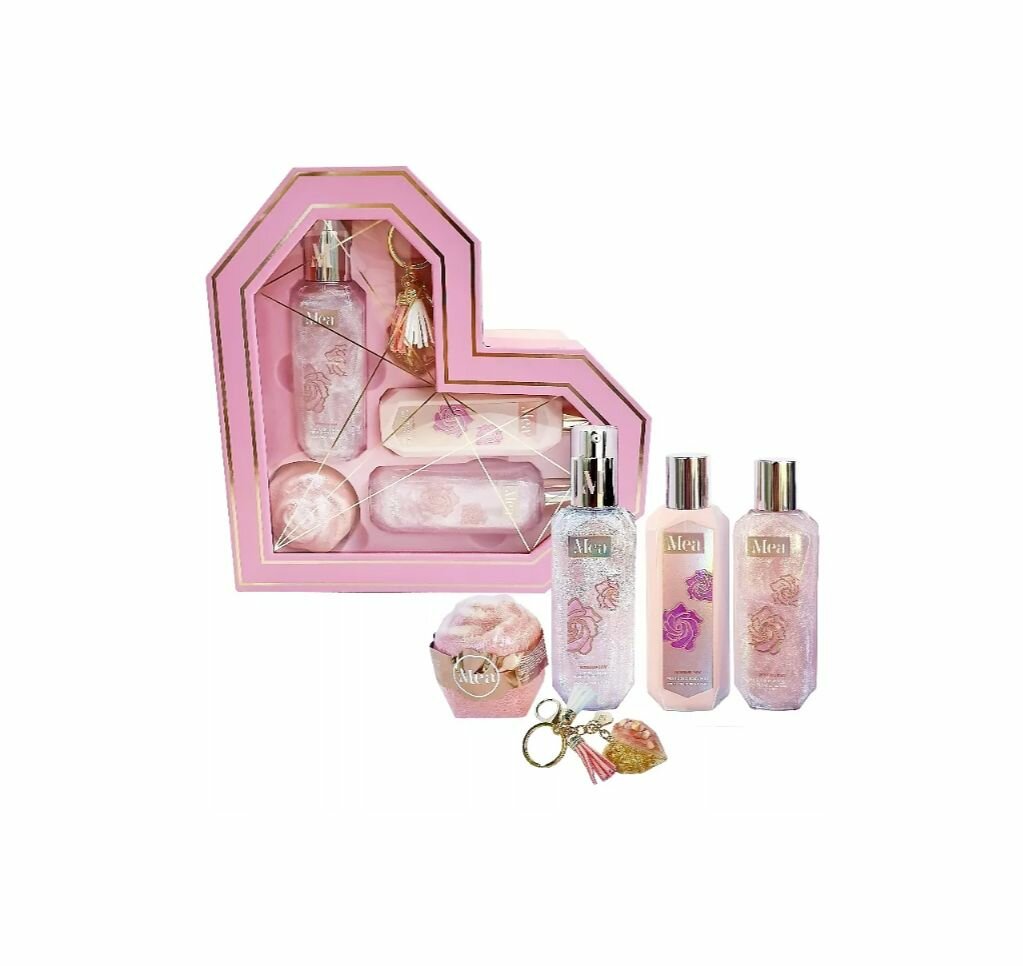 MEA Набор коробка-сердце Капля росы, 100 мл + 100 мл + 150 г + 100 мл + 1 шт