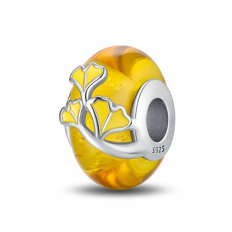 Шарм PANDORA Стеклянные бусины стеклянные бусины с гинкго в стиле ретро.