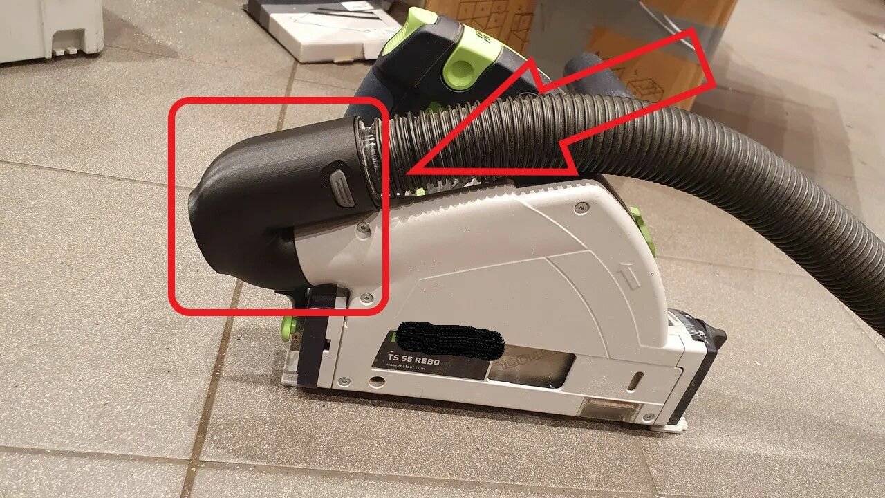 Повернутый пылеотвод пилы Festool TS 55 к Karcher