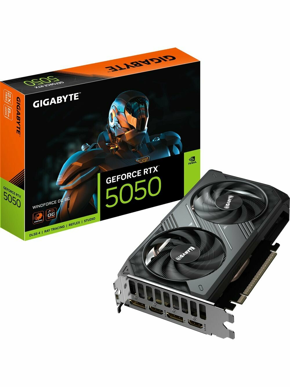 Видеокарта GIGABYTE GeForce RTX 5050 WINDFORCE OC 8G (GV-N5050WF2OC-8GD), 8ГБ GDDR6, 128-bit, PCI-E 5.0, черная