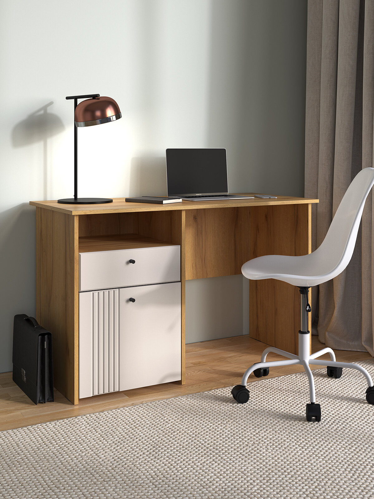 Стол письменный Кураж Вега Саксония 120х75х55 см с тумбой, белый