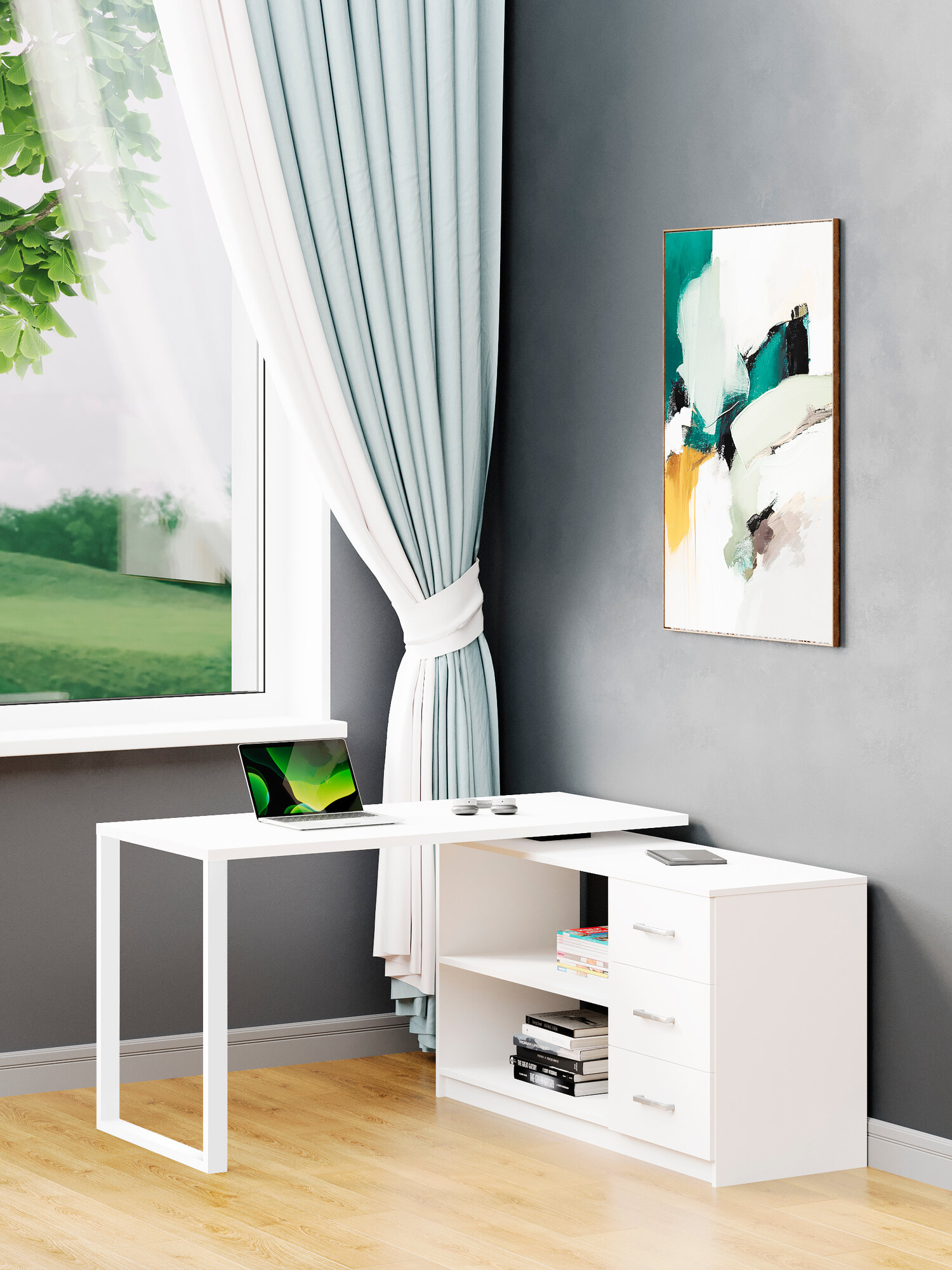 Стол угловой письменный трансформер 135х132х75 см, Белый. Столешница 25 мм