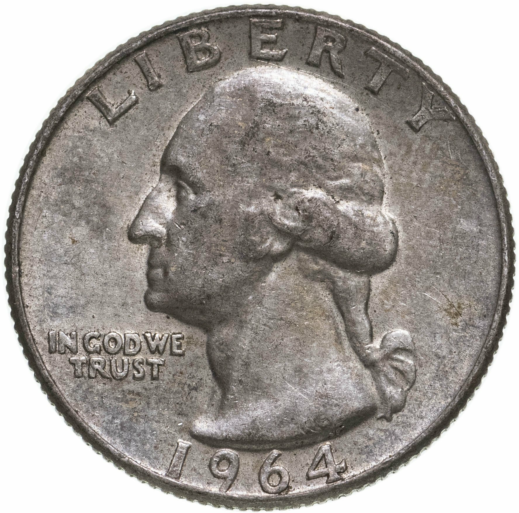 США 25 центов квотер, 1/4 доллара, quarter dollar 1964 D "Washington Quarter Вашингтон", Серебро 900, в сохранности XF