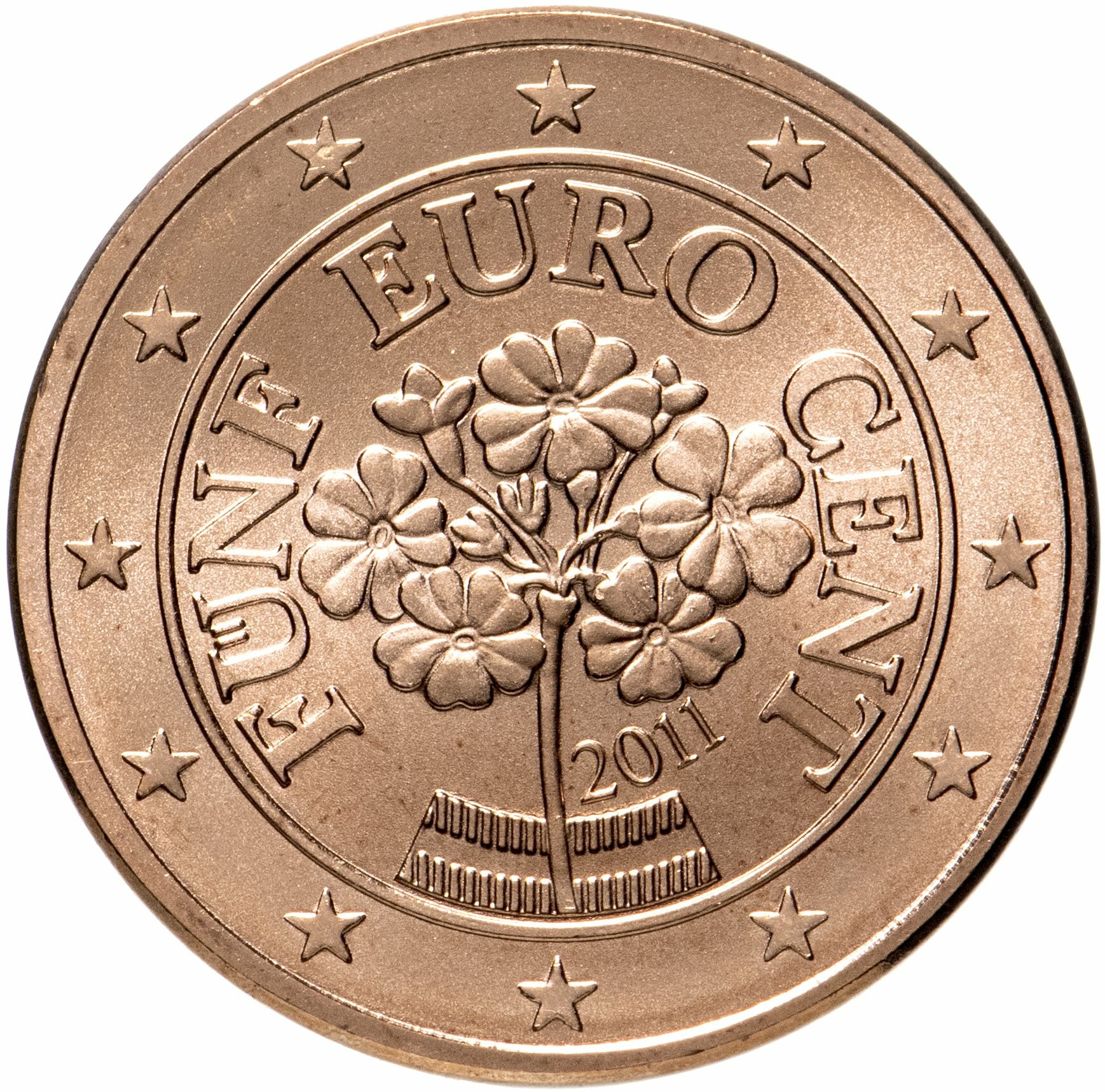 Австрия 5 евроцентов 2011, Сталь, в сохранности UNC